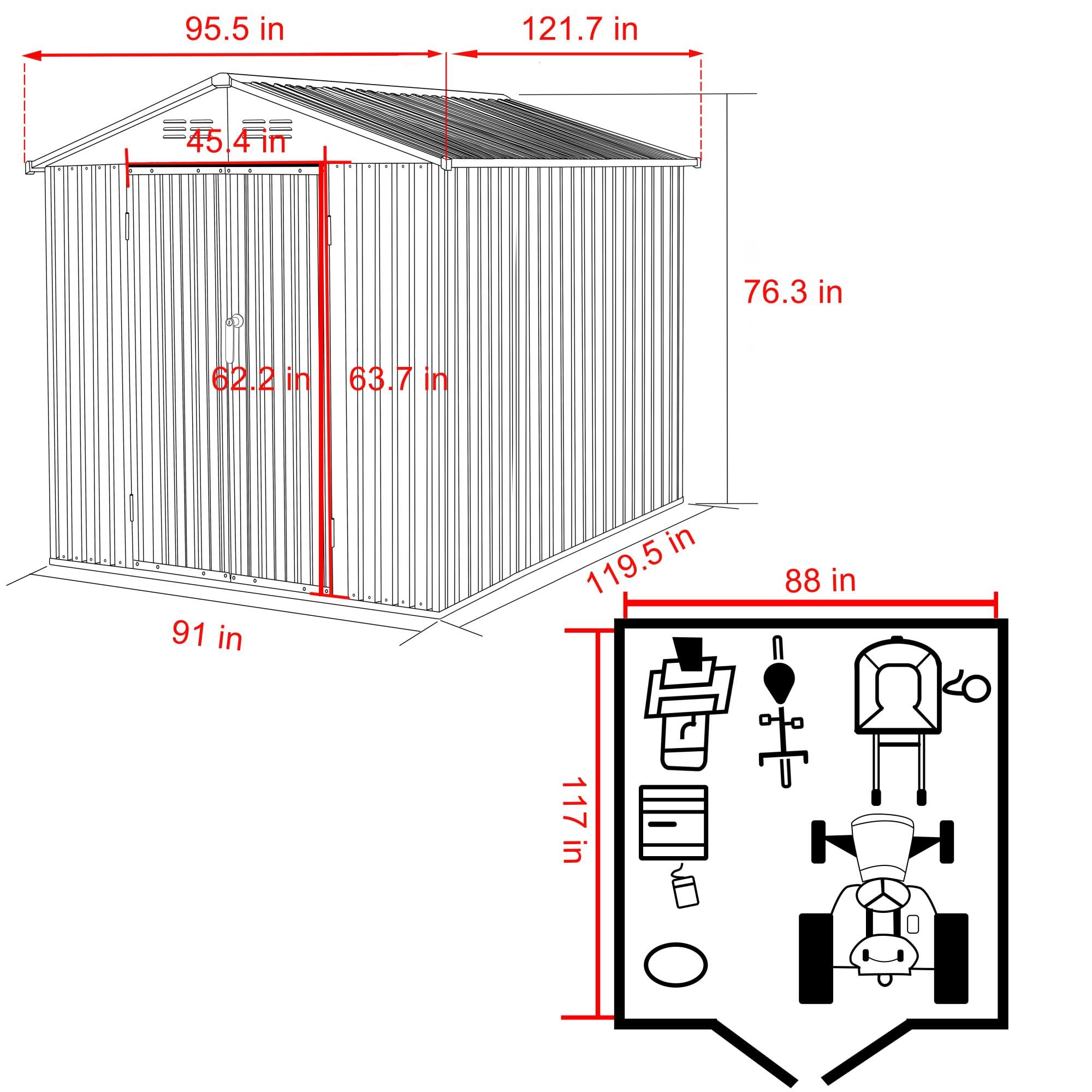 Yardenaler 8x10 FT Metal Outdoor Storage Shed, Garden Tool Shed Kit with Doors & Lock, Waterproof Patio Utility Tool Shed for Backyard and Garden, Gray
