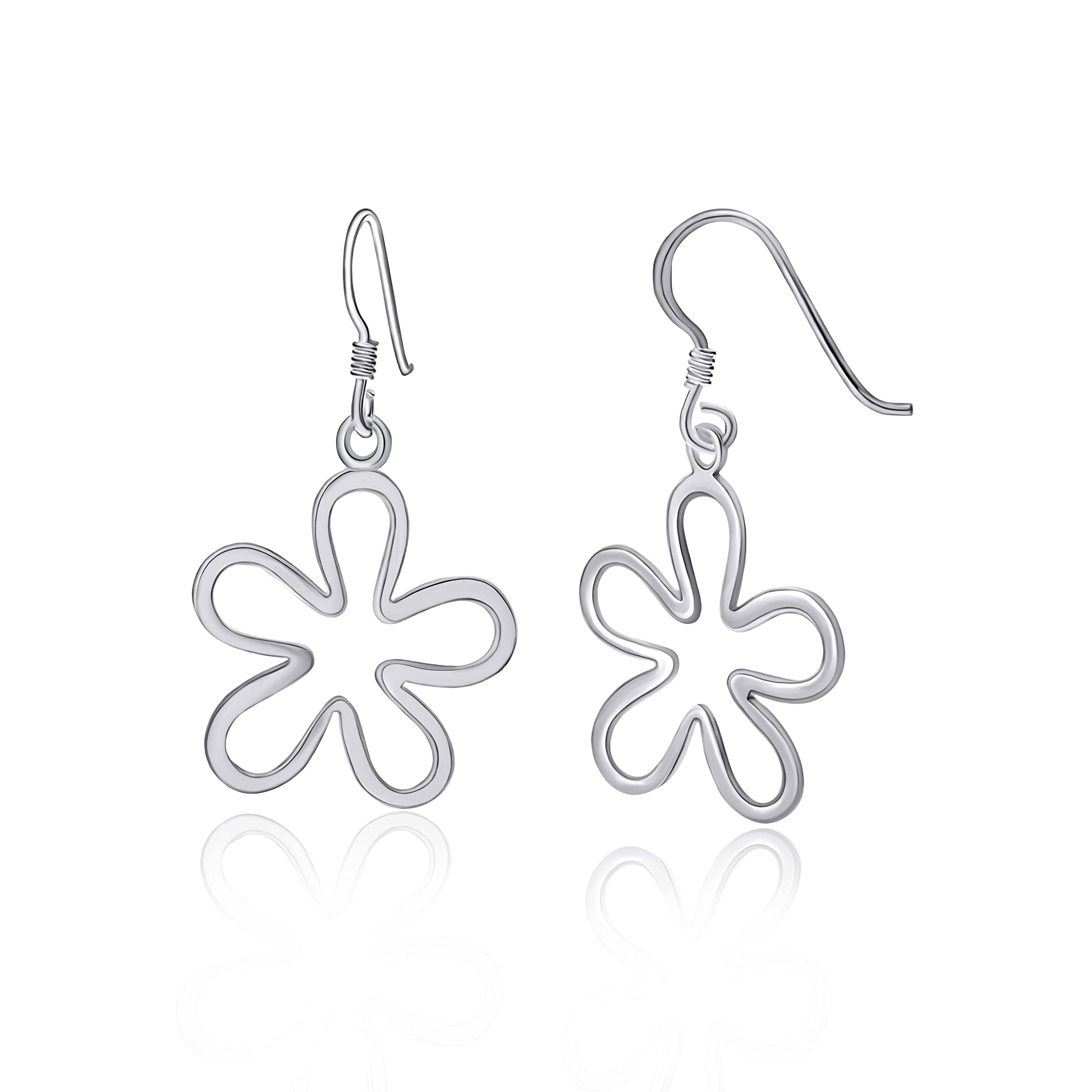 Hoops & Loops 925 Sterling Silver Groovy 60s 70s Mod Flower Power Floral Dangle Drop Hook Earrings for Women Teen Girls, Silver