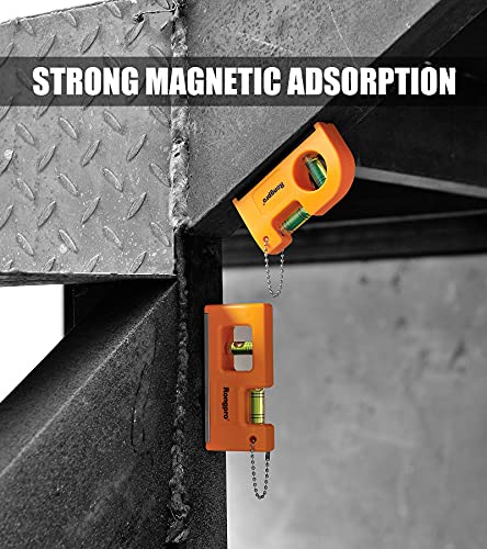 RONGPRO Magnetic Small Pocket Level Tool, Spirit Level Metal Keychain Hook Easy Carry and Storage, Premium Picture Hanging Tool with two Bubble - 2 pack