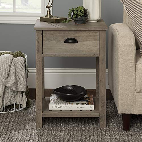 Walker Edison Rustic Farmhouse Wood Computer Writing Desk Home Office Workstation Small, 46 Inch, Grey & Farmhouse Square Side Accent Table Set-Living-Room Storage End Table, 18 Inch, Grey Wash