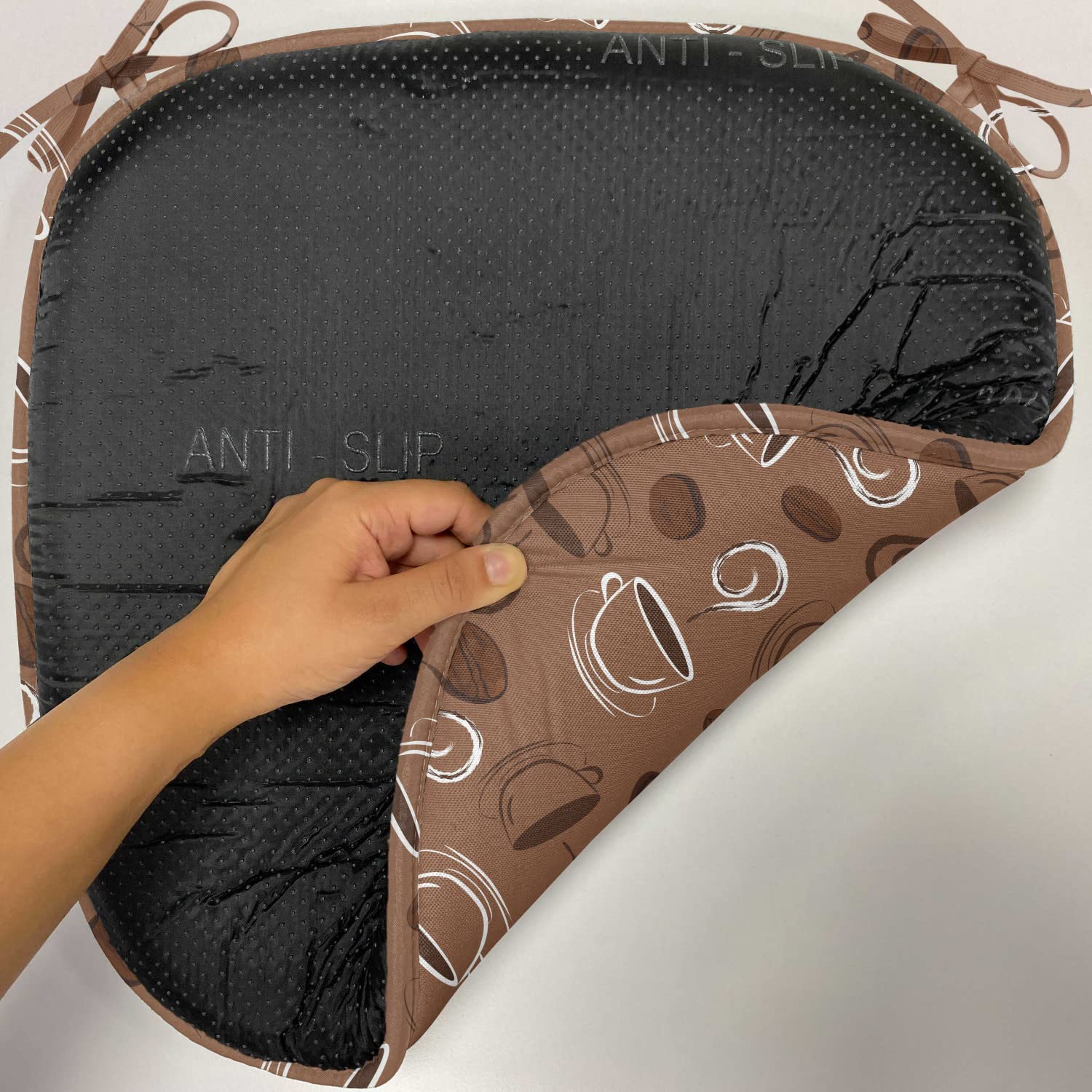 Lunarable Coffee Chair Seating Cushion Set of 2, Cup of Espresso Silhouettes with Beans Caffeine Source Gourmet Drinks Illustration, Anti-Slip Seat Padding for Kitchen & Patio, 16"x16", Brown White