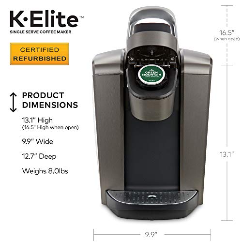 Keurig K-Elite Coffee Maker, Single Serve K-Cup Pod Coffee Brewer, With Iced Coffee Capability, Brushed Slate (Renewed), 12oz Steel Brew Size, Programmable,