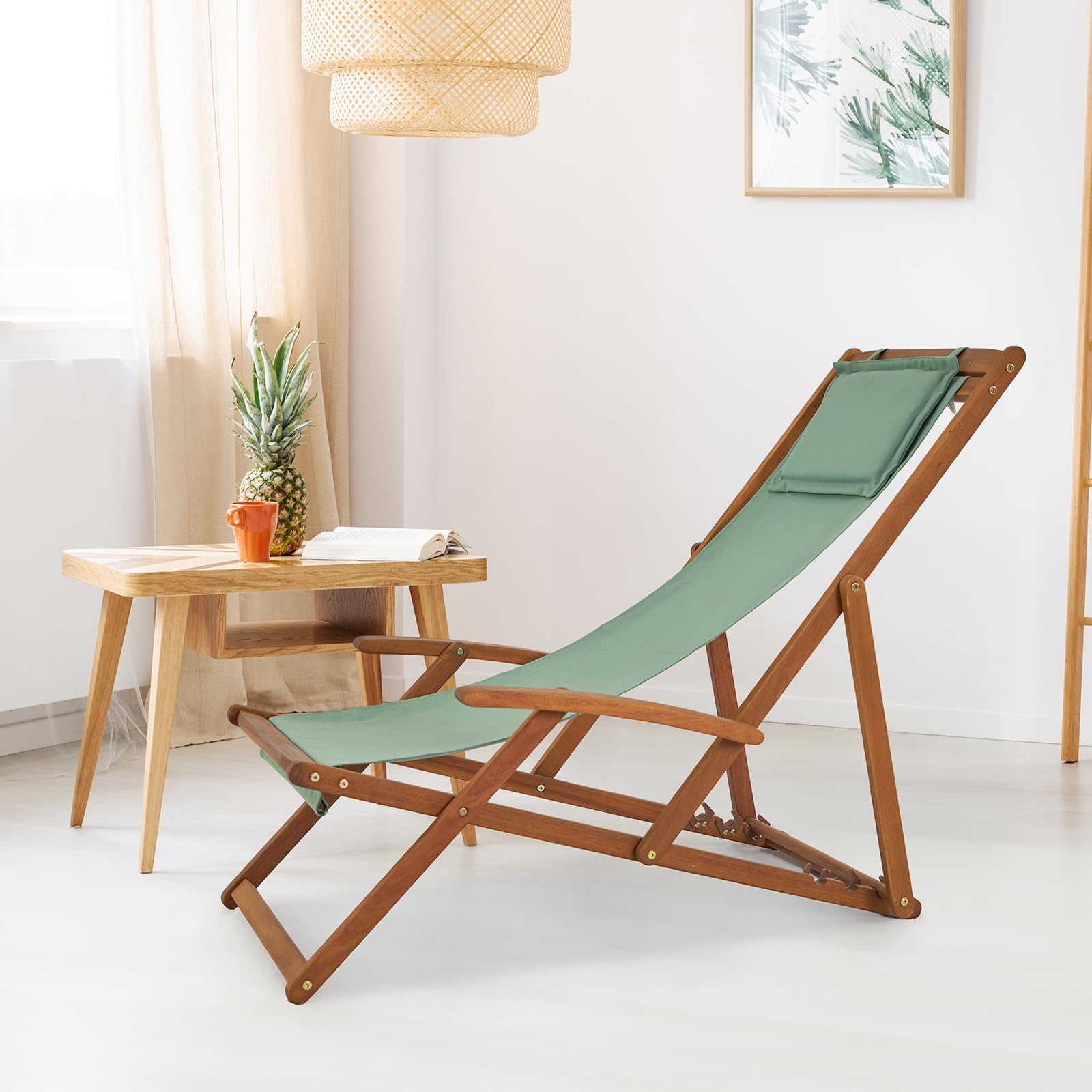 VINGLI Patio Sling Chairs, Outdoor Adjustable Beach Chair with Armrest & Pillowcase, Portable Folding Patio Lounge Chairs Chair for Porch, Poolside, Garden(1 Pack (1)