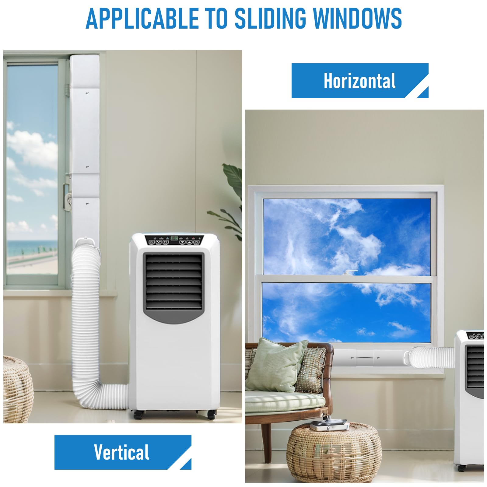 Portable Air Conditioner Window Vent Kit with 5.9" Exhaust Hose, Portable AC Seal Kit for Sliding Window with 4 Plates, Universal Coupler Fits 5.9 & 5.1 Inch Diameter Exhaust Hose