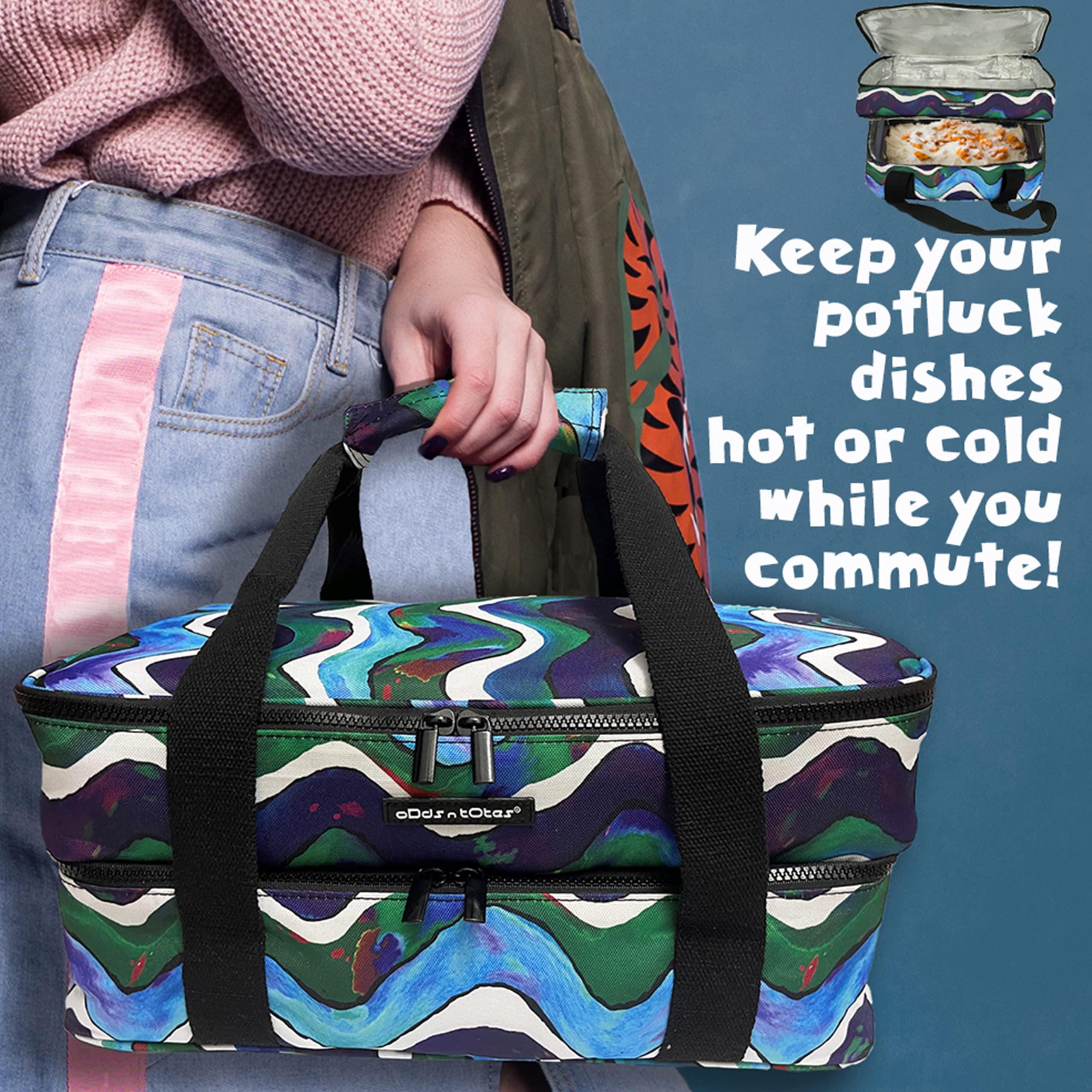 ODDS N TOTES Insulated Casserole Carrier, Double Casserole Carrier for Hot or Cold Food, Insulated Food Carrier for Casserole Dish