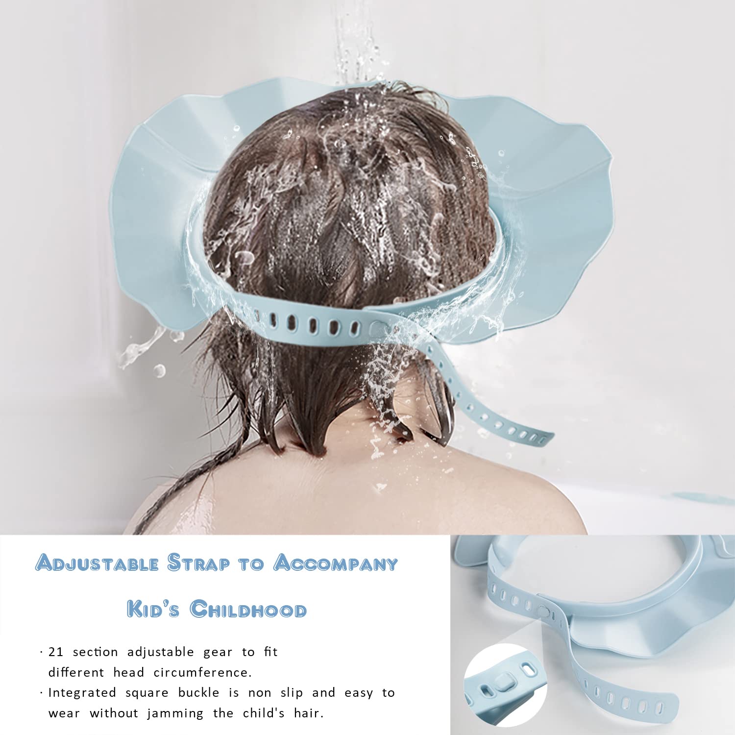 PRINPER Baby Shower Cap, Adjustable Silicone Baby Shower Head Cap, Soft Protection Baby Bath Shampoo Cap Wash Shower Visor Hat for Toddler Children, Blue