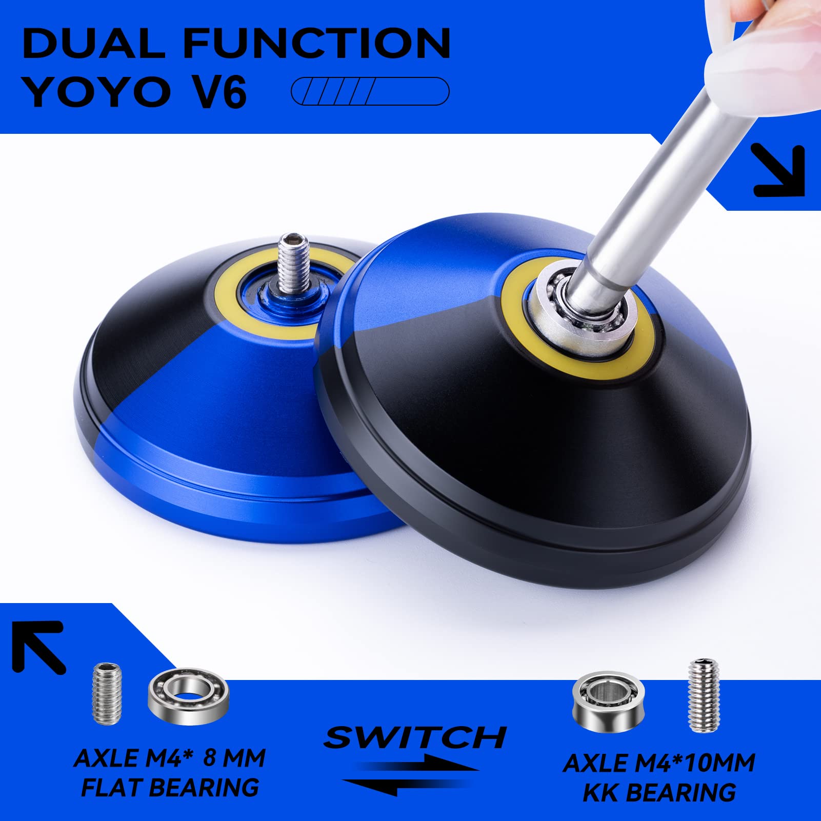 MAGICYOYO Pack of 2 Responsive Yoyos for Kids Beginners, K2 & V6 Dual Purpose Yoyos, Replacement Unresponsive Bearings Kit for Advanced Players + 12 Yoyo Strings +Storage Bag-2 Hole
