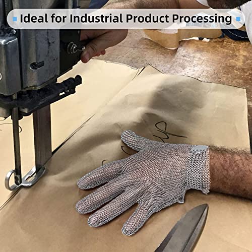 Schwer Highest Level Cut Resistant Stainless Steel Metal Mesh Chainmail Glove Butcher Glove for Meat Cutting Food Processing Knife Sharpening Oyster Shucking Kitchen Mandoline Slicing Fish Fillet(L)