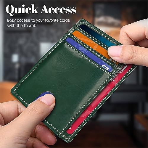 Minimalist Slim Wallet for Men, Front Pocket Real Leather Mens Wallets, RFID Blocking Business Credit Card Holder with ID Window (Slim Black)