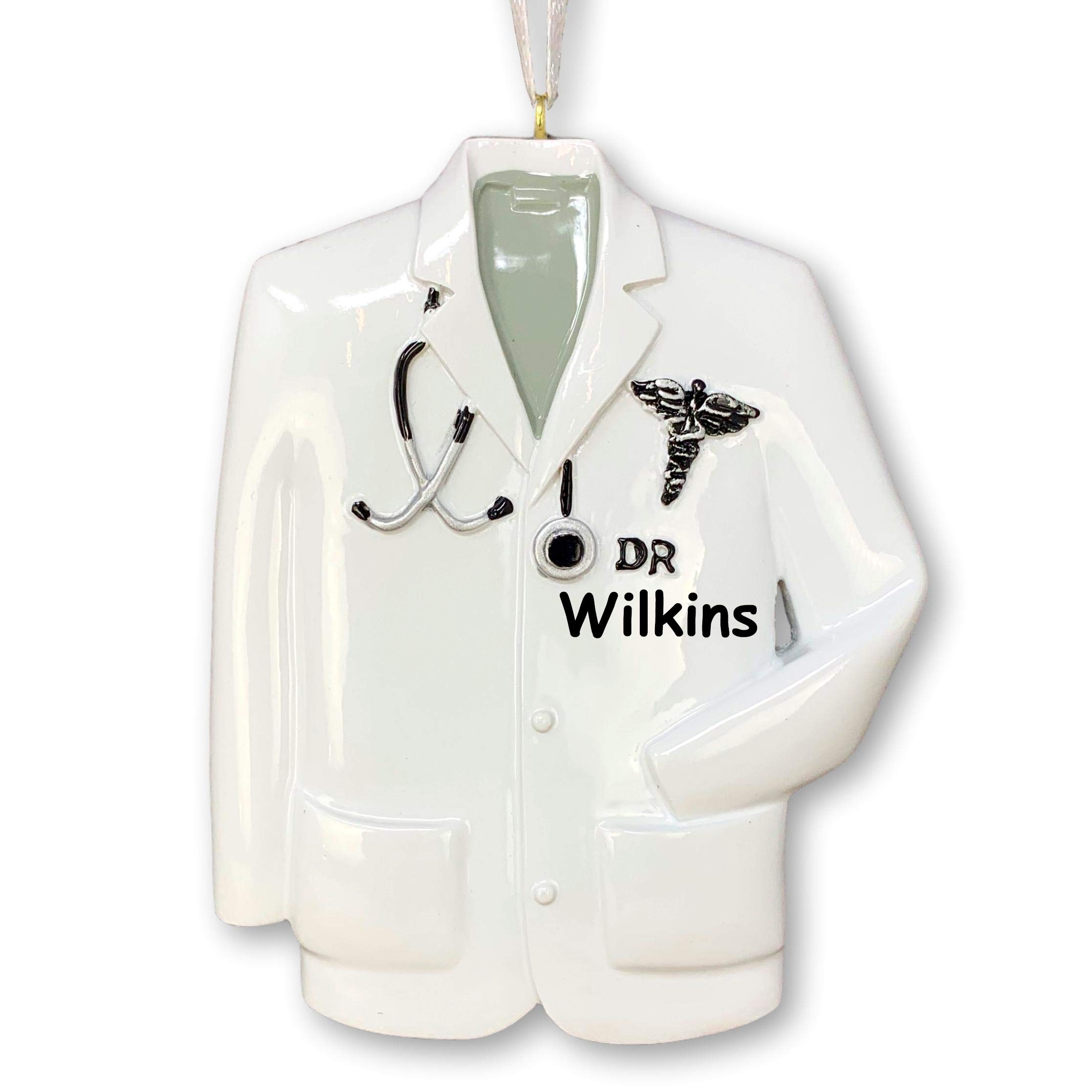 Personalized Doctor Christmas Ornament - Medical Lab Coat Stethoscope Holiday Tree Decoration Gift - Custom Name