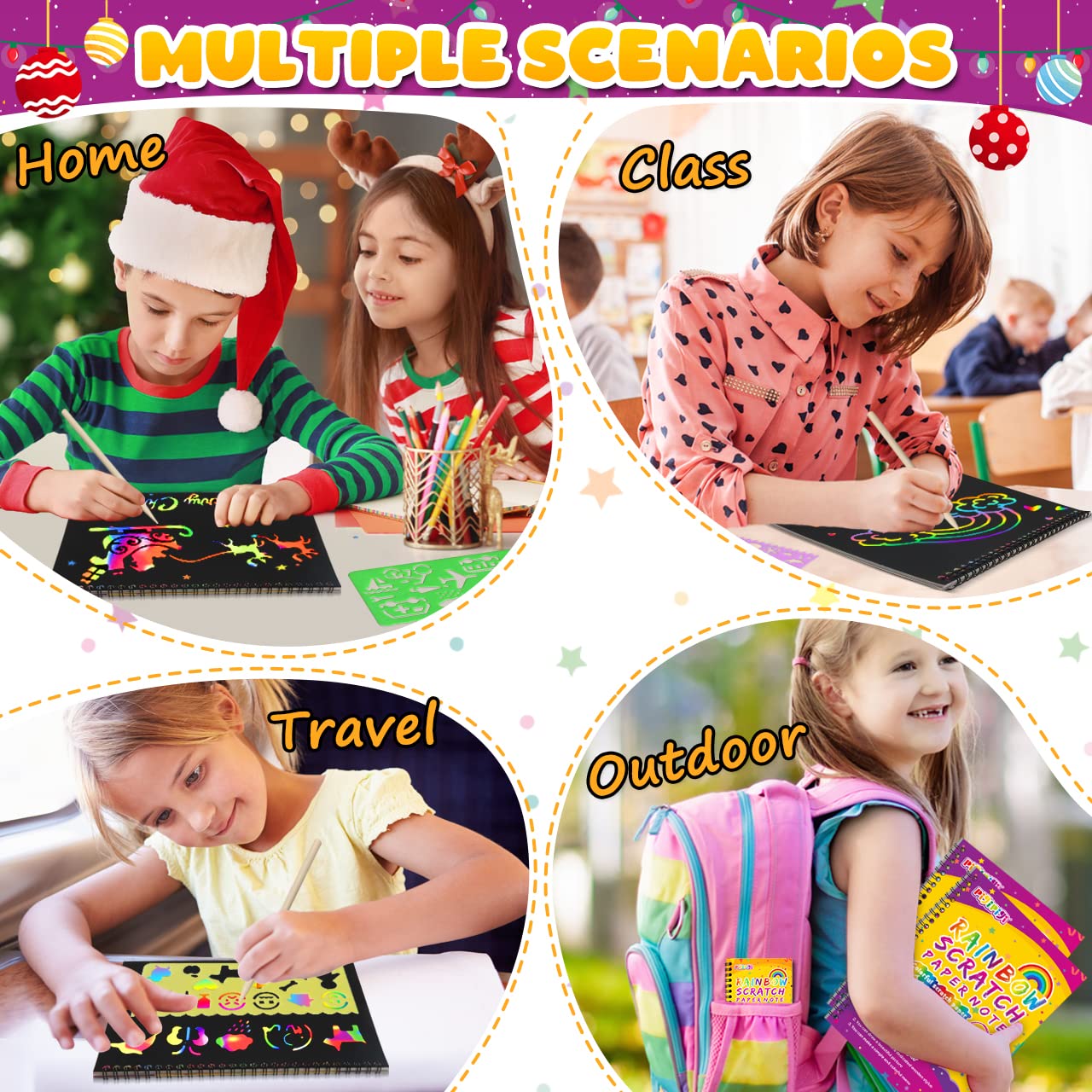 pigipigi 59 Pcs Rainbow Magic Scratch Off Art Crafts & 3 Pack Upgraded Rainbow Scratch Paper Notebook Black Magic Color Drawing Supplies Toy Set for 3-12 Year Old Boys Girls