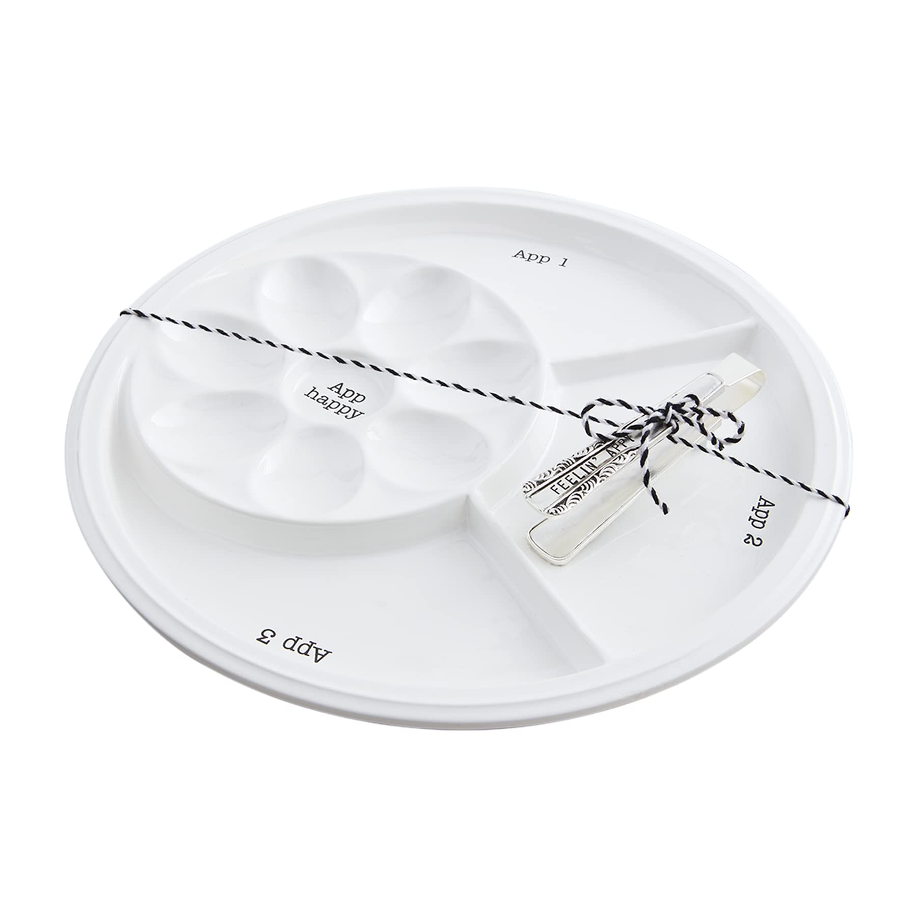 Mud Pie Circa Appetizer and Deviled Egg Platter Set, White, Dish 12" Dia | Tongs 4.5"