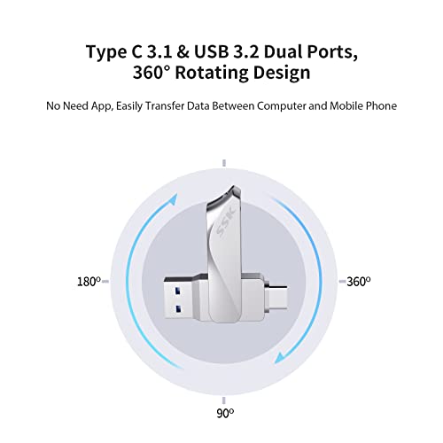 SSK 128GB USB C Flash Drive Dual Drive 2 in 1 OTG USB A 3.2 + Type C Memory Stick Thumb Drive, Thunderbolt Pendrive up to 200MB/s Transfer Speed Photo Stick for Android Phones/Tablets/Mac/Laptop