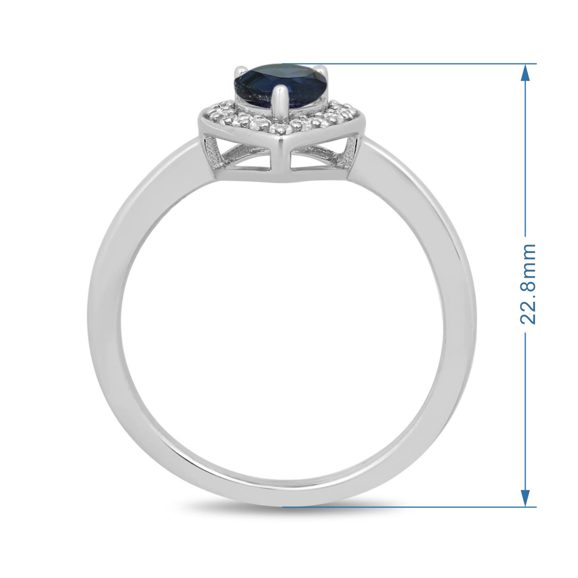 Jewelili Ring, Size 7 Sterling Silver Created Blue Sapphire and Round Created White Sapphire
