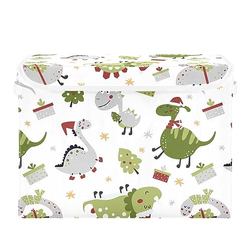 Krafig Foldable Storage Box Large Cube Organizer Bins Cute Dinosaurs Containers Baskets with Lids Handles for Closet Organization, Shelves, Clothes, Toys