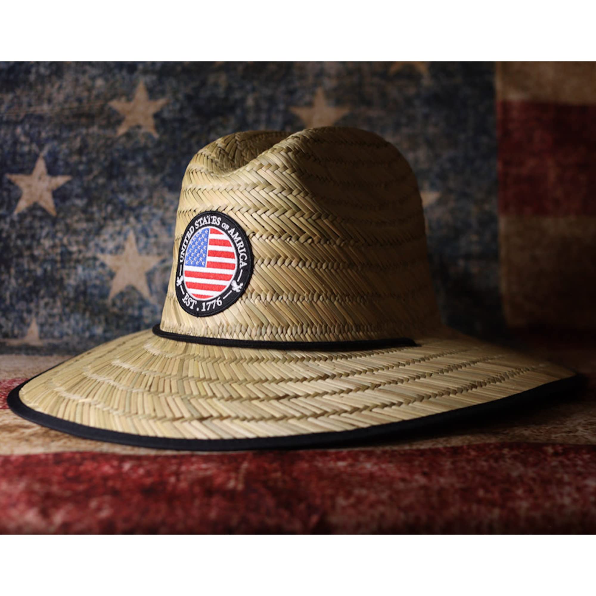 Pesky Patriot American Flag Straw Sun Hat - 100% Natural Round Straw Hat for Sun Protection, Unisex Enjoyment, Premium-Quality Material