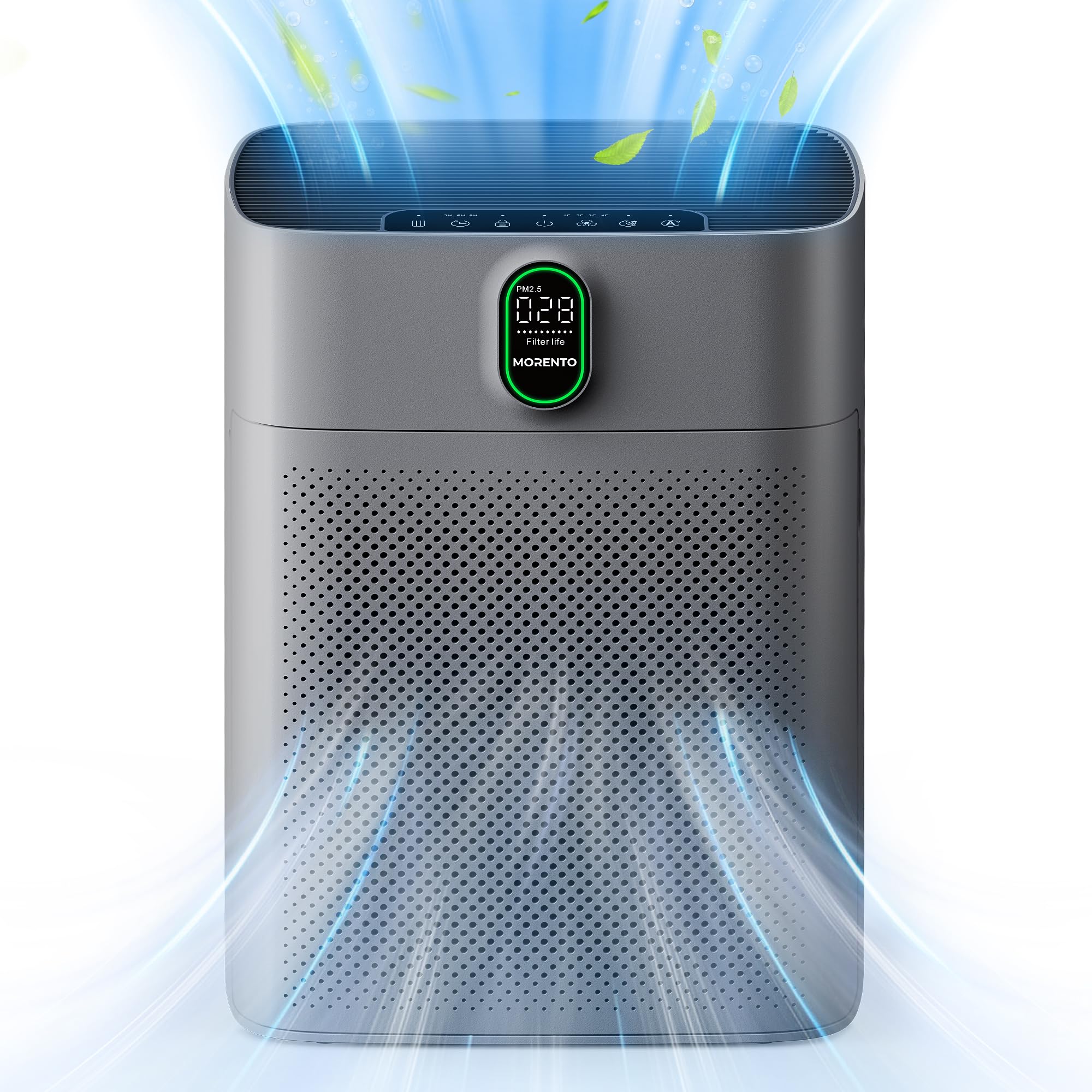 MORENTO Air Purifiers for Home Large Room up to 1076 Sq Ft with PM 2.5 Display Air Quality Sensor for Pet Hair, Double-sided Air Inlet, 24db, Dark Grey, 1 Pack