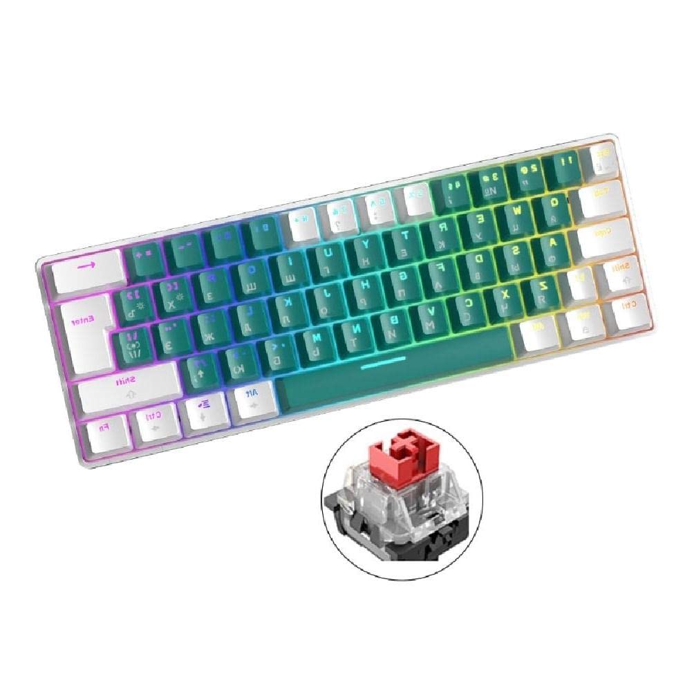 Russian Wired Mechanical Gaming with Rainbow Backlit 62Key NKRO Ergonomics Keyboards for PC/Win Gamer red Blue Switch