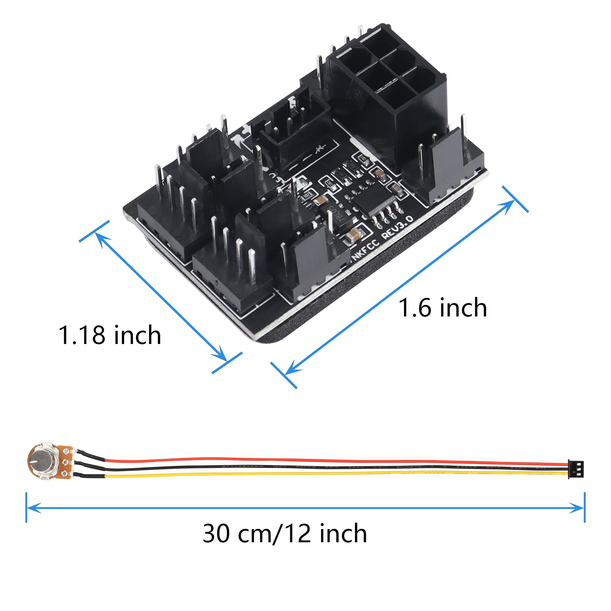 SinLoon 3 Pin 4 Pin Fan Adapter PWM PC Chassis Cooling Fan Hub,Chassis Fan Pressure Regulating Governor,8 Way Splitter 12V Speed Controller with 6 Pin Power Port(8 Way with Cable Black )