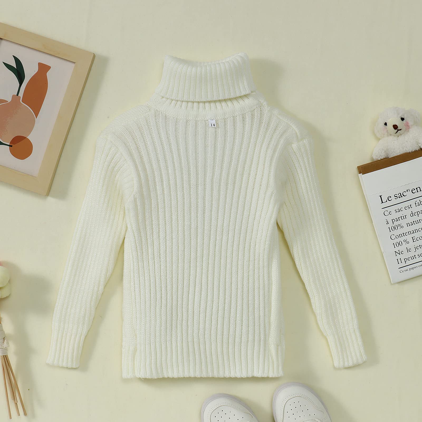 Ritatte Toddler Baby Girls Boys Sweaters Turtleneck Cable Knit Long Sleeve Warm Pullover Sweater Fall Winter Top Clothes (14, White)