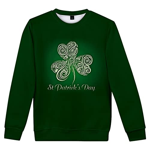 Mens Tops St. Patrick's Day Graphic Green Top Crew Neck Long Sleeve Tee Shirt Holiday Workout Sweatshirts for Men