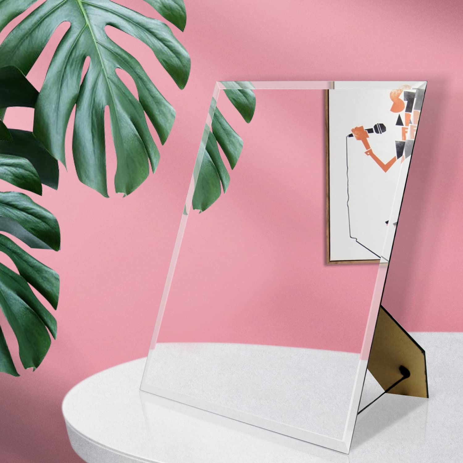 QTART Makeup Vanity Mirror-Rectangle Table Desk Mirror with Folding Stand Portable Frameless Mirror for Tabletop Travelling Dressing Room Personal Shaving