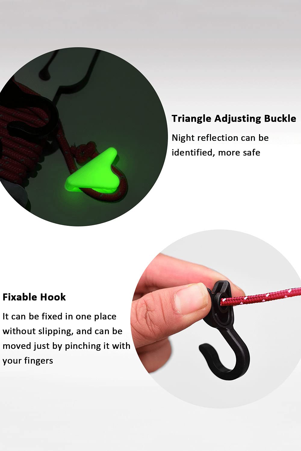 OMUKY Camping Lanyard Hanger Outdoor Tent Camping Clothesline with 8 Hooks Portable Adjustable Windproof Travel Hanging Rope (Red)