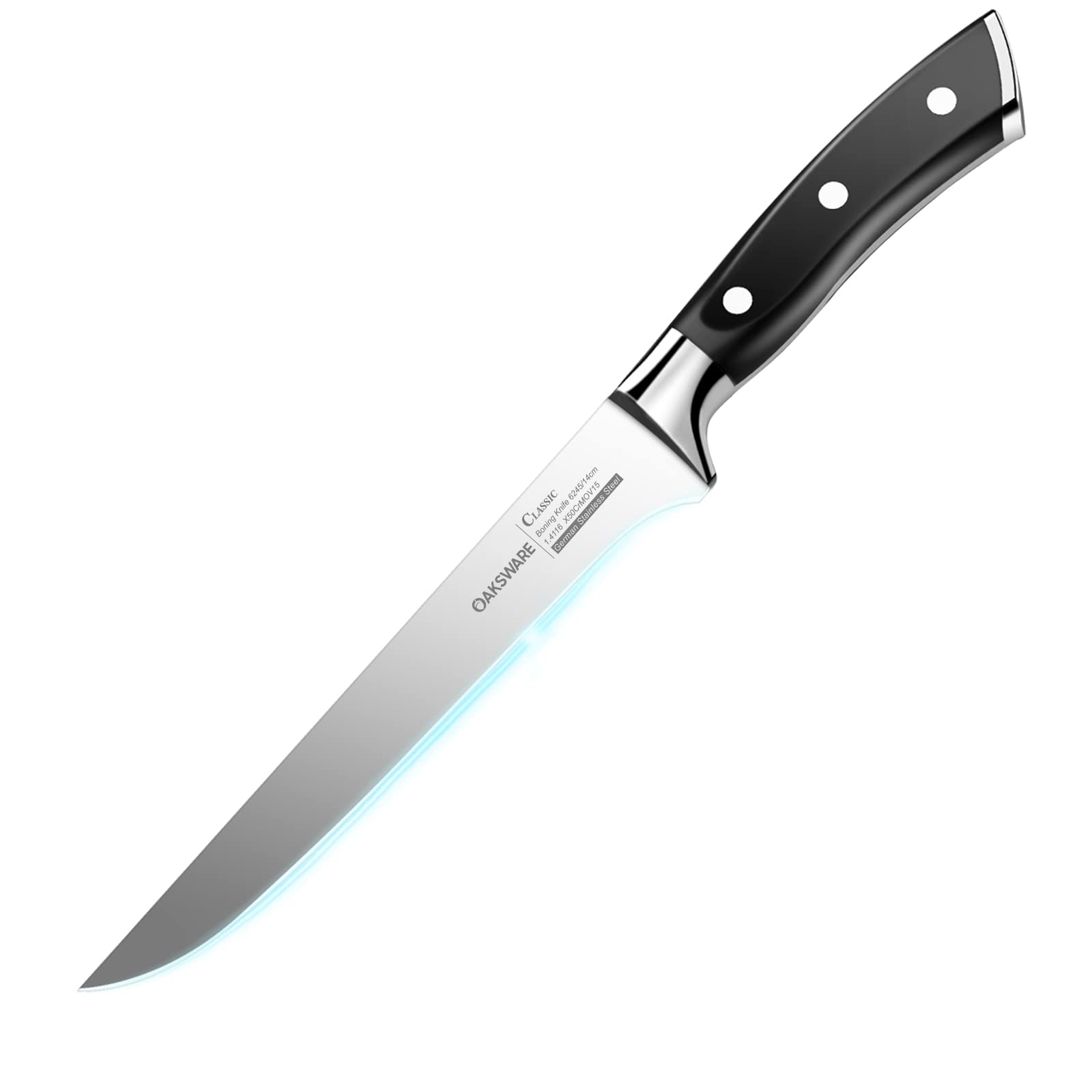 OAKSWARE Boning Knife 5.5-Inch, German Stainless Steel, Full-Tang, Fillet Knife, Kitchen Knife, Multipurpose Meat Knife for Boning, Filleting and Trimming, With Ergonomic ABS-Handle
