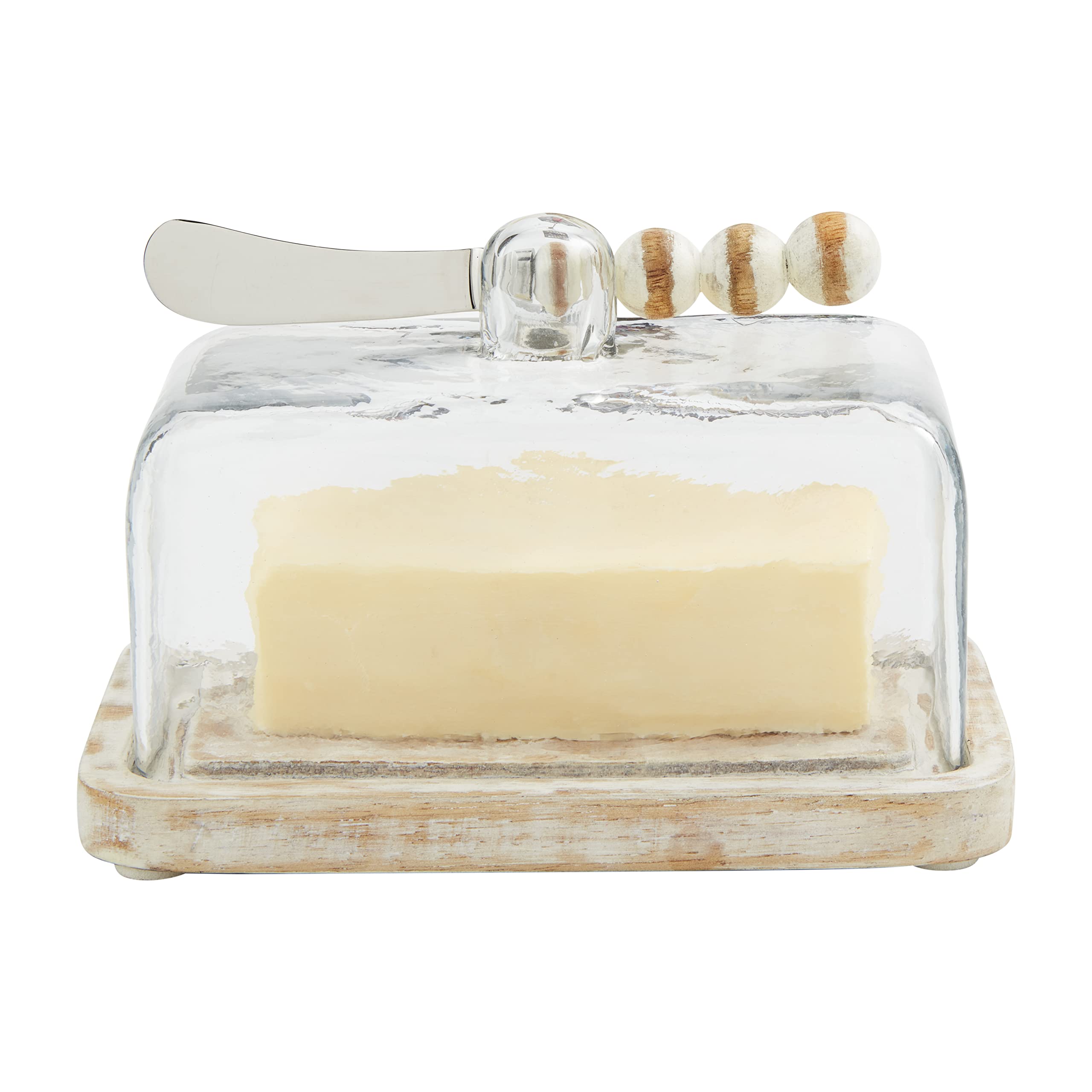Mud Pie Glass Beaded Butter Dish, White, 3 1/2" x 6 1/2"