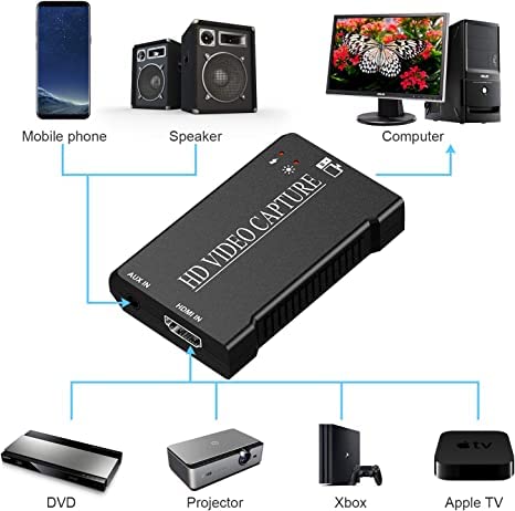 Rybozen 4K HDMI Video Capture Card Video Capture Device HDMI to USB 2.0 for Windows Linux Mac OS Gaming 1080P Capture Card Compatible with PS3/4, Xbox One