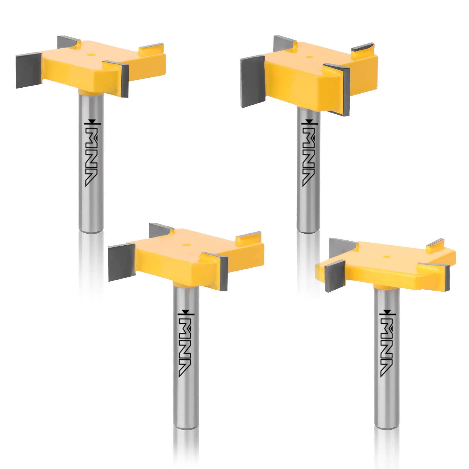 MNA CNC Spoilboard Surfacing Router Bit,4PCS Router Bit Set,1/4 Inch Shank ,4 Wings,1-37/64-Inch Cutting Diameter,1/4" 5/16" 3/8" 1/2" Milling Depth