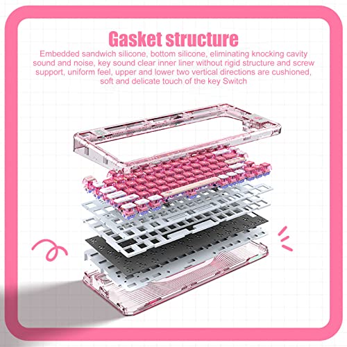 Sanpyl Mechanical Keyboard, 2.4Ghz Noise Reduction Pink Type C Wired Keyboard, 3750mAh Battery 2 Layer Keycaps Wireless Gaming Keyboard, with RGB Backlight for iOS for Windows