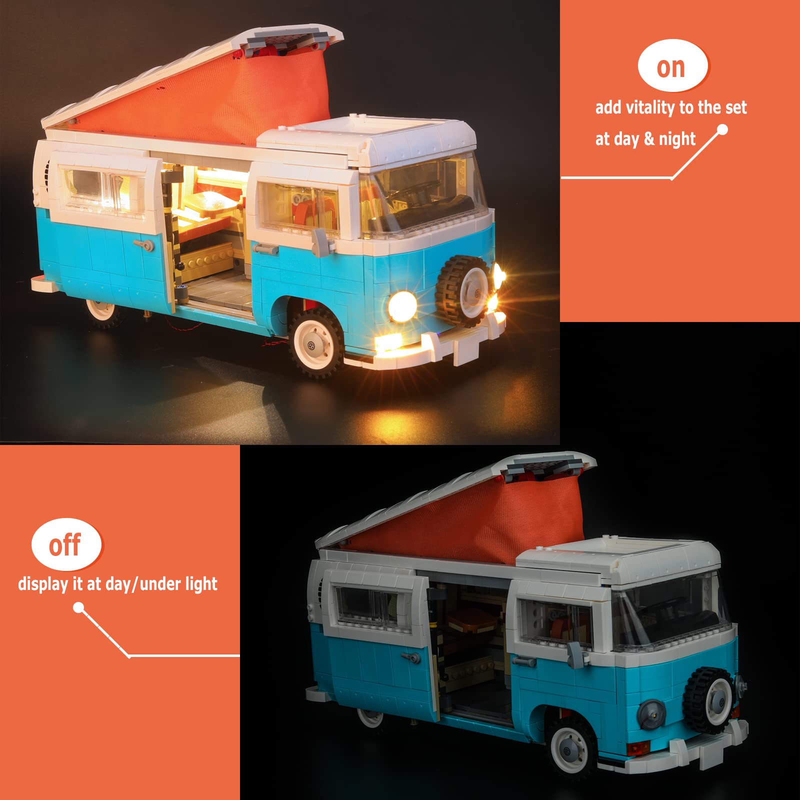 MIXIAOKIT LED Lighting Kit Compatible with Lego Volkswagen T2 Camper Van 10279 VW Bus Building Blocks Model (Model Set Not Included)