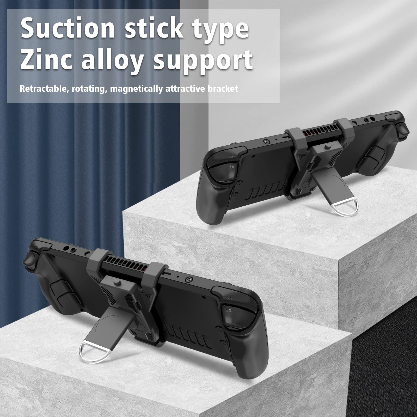 Mensican Stand Base for Steam Deck, Zine-Alloy Magnetic Bracket with Non-Slip Fixed Clip Holder for Valve Steam Deck Dock Mount Accessories