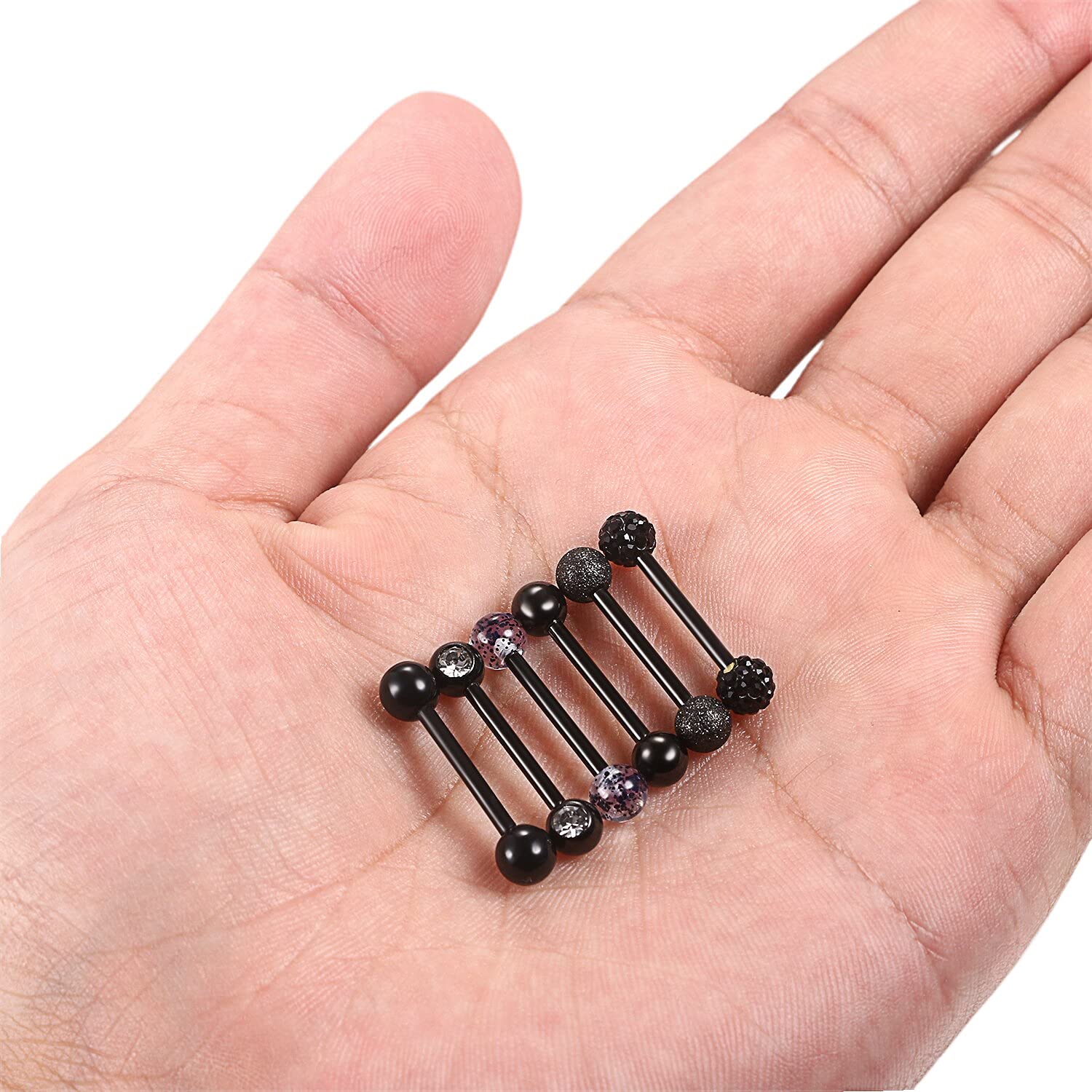 Oyalma 12PCS Industrial Barbell Ring 14G Tongue Nipple Bar Piercing Tragus Helix Ear Piercing Body Jewelry - 12mm - A-25532