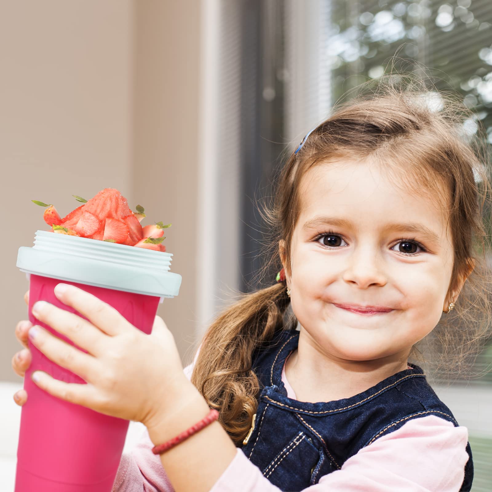 Slushie Maker Cup,FUROLD DIY Slushies Cup Frozen Magic Squeeze Cup Slush Cup Smoothies Double Layers w/Straw and Spoon, Homemade Slushie Machine, Ice Cream Maker Cool Stuff Birthday Gifts for Kids