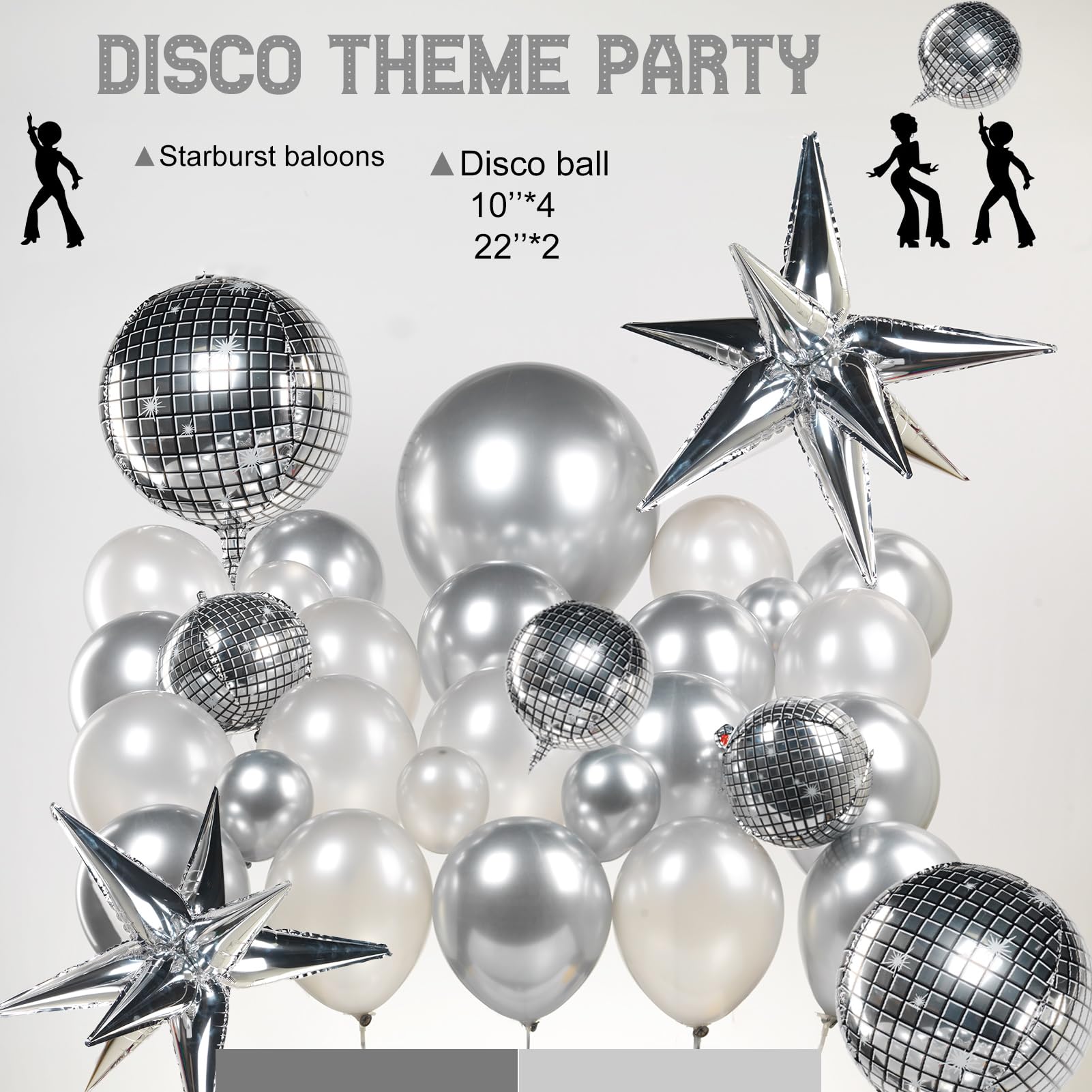 yeewaka silver disco party balloon garland arch kit 140cs with disco ball star mylar balloon for disco theme Birthday party graduation prom decorations