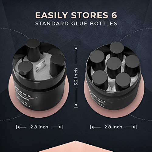 Lash Glue Holder Storage Container For Eyelash Extensions Adhesive & 100 Mascara Brushes | Vacuum Sealed Airtight Jar/Tank/Box/Bottle | Professional Lash & Nail Salon Supplies & Accessories