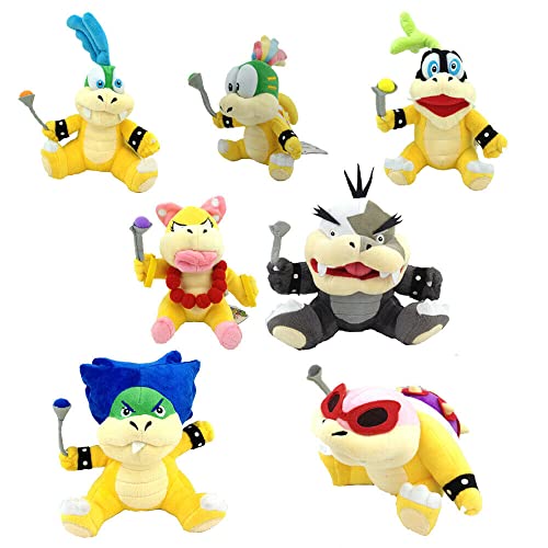 PRIMETOYC Koopa 7 Pieces Complete Set Soft Plush Toy Mario Bowser Super Koopalings Larry Iggy Lemmy Roy Ludwig Wendy Morton 8 Inch Doll