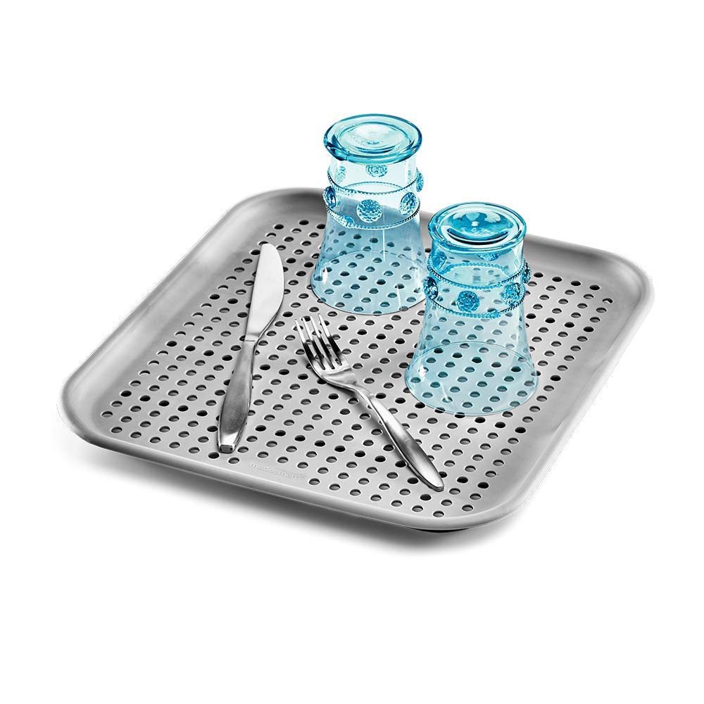 madesmart Elevated Sink Mat-SINKWARE Collection Ventilation Holes for Airflow, Soft Material, Non-Slip Material, Large, Grey