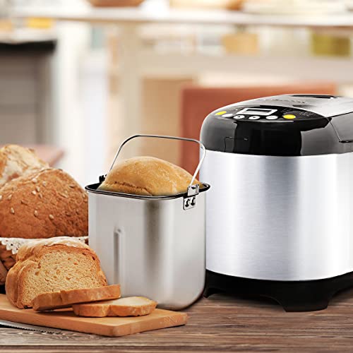 OVENTE Bread Maker Machine with Gluten Free Setting, 19 Preset Menu, Digital Display and Nonstick Baking Pan, Perfect for Homemade Loaf, Sourdough, Wheat, Dough, Black BRM5020B
