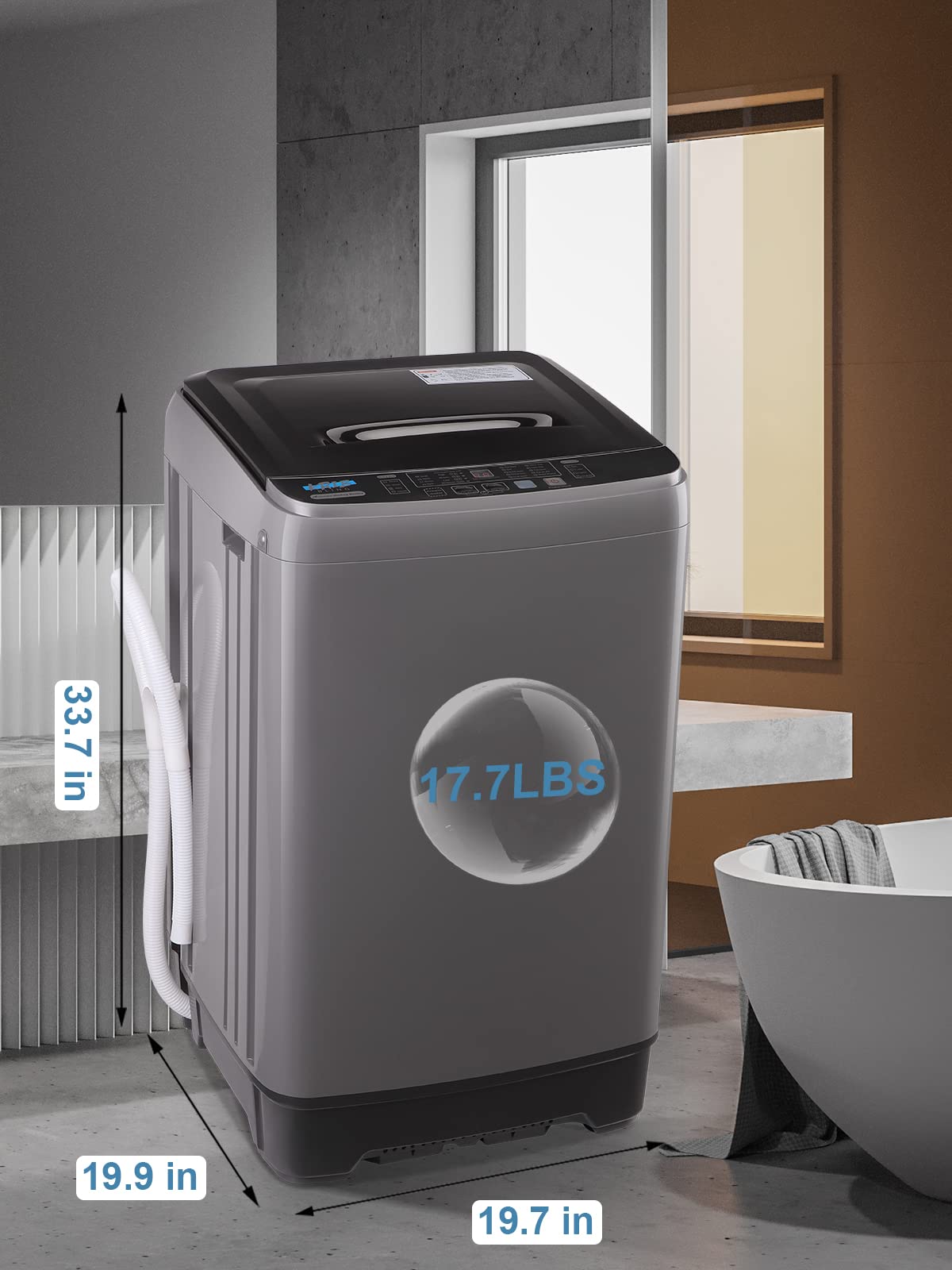 KRIB BLING 17.7 lbs Full Automatic Washing Machine with LED Display Compact Washing Machine with Drain Dump, 10 Wash Programs and 8 Water Levels Ideal for Dorms, Apartments, RV, Grey