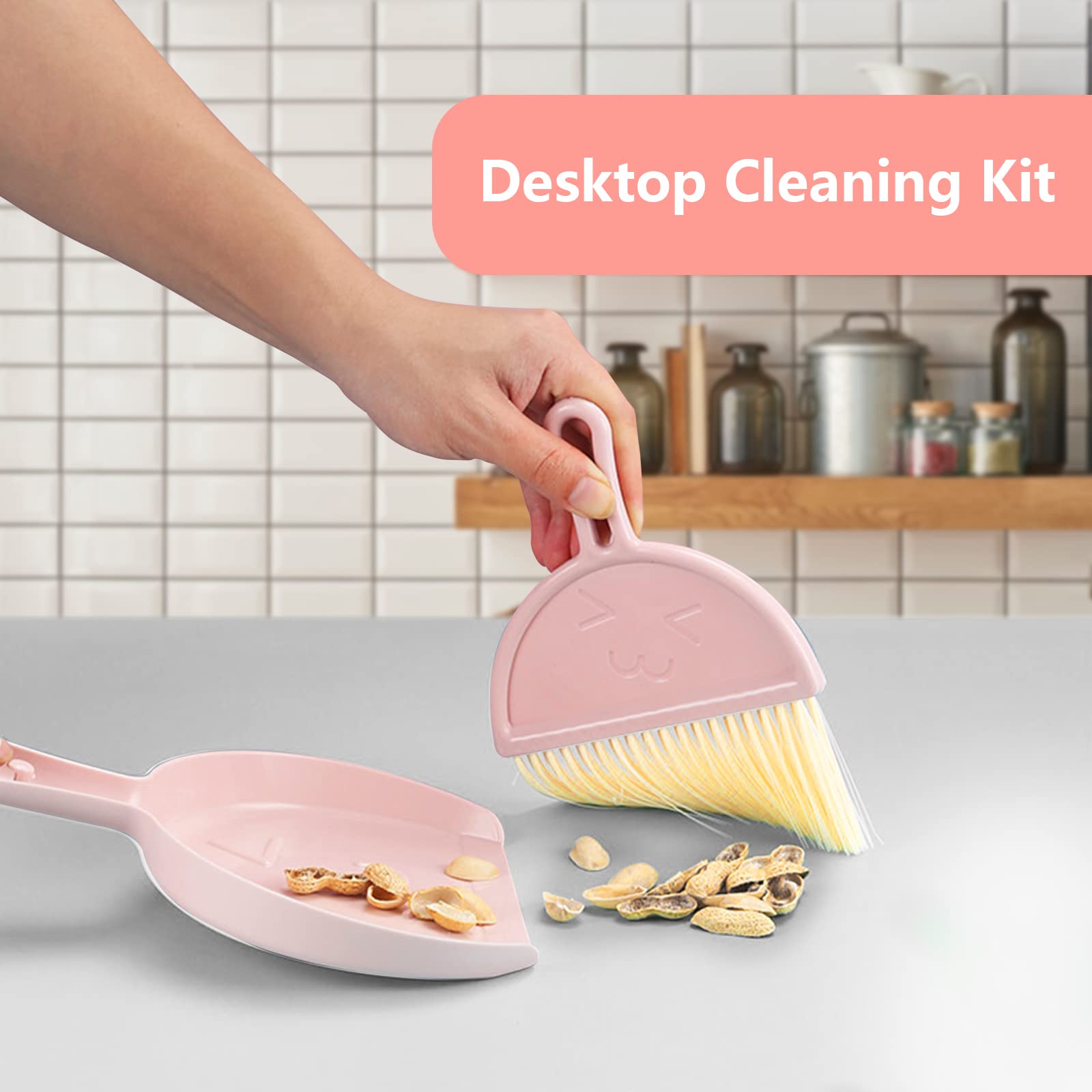 Small Broom and Dustpan Set 3 Pack Mini Handable Keyboard Countertop Table Cleaning Necessities