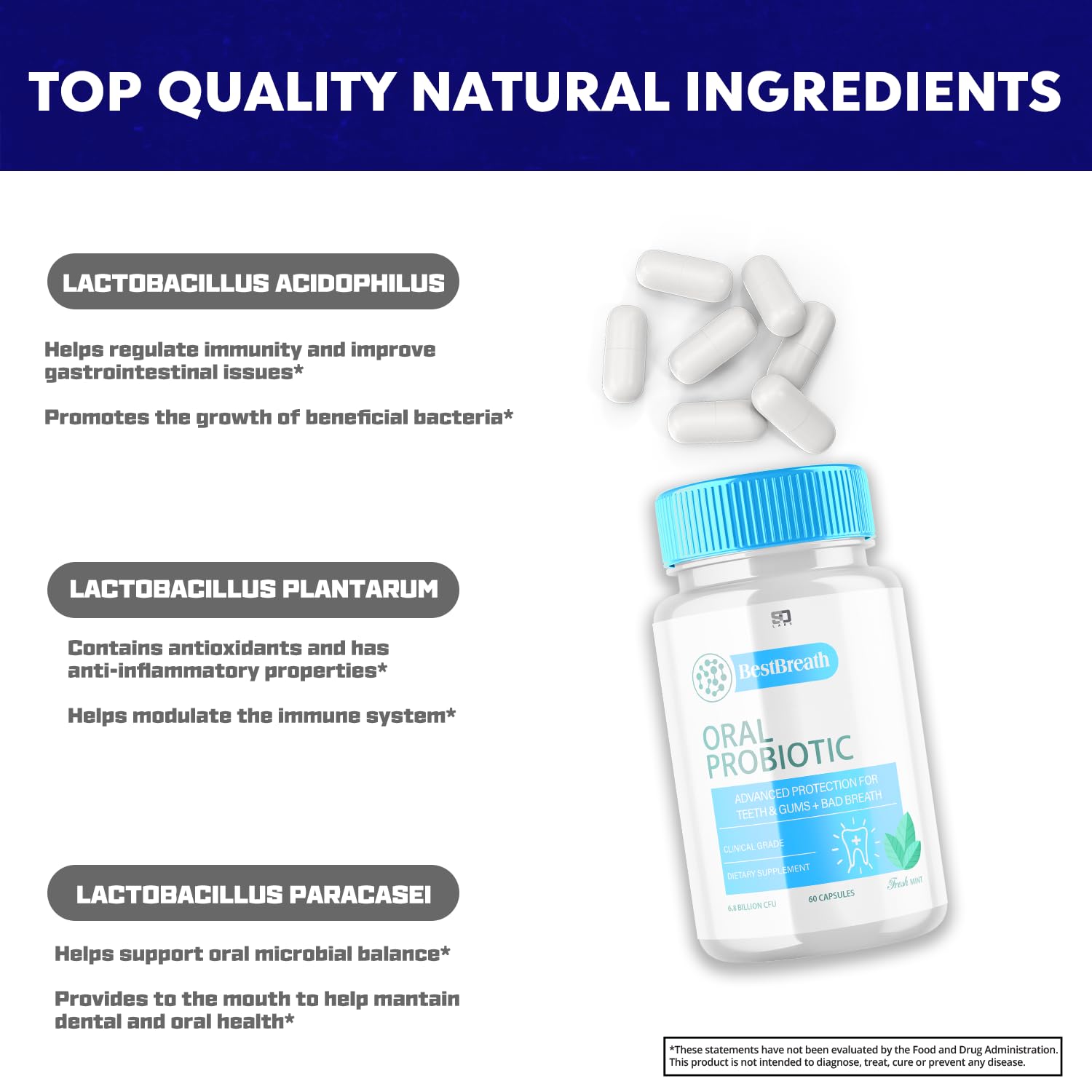 S.O Labs Best Breath Oral Probiotic Advanced Protection for Teeth, Gums, & Bad Breath - Best Breathe Probiotic Supplement Pills for Healthier Teeth & Gums (1 Pack)