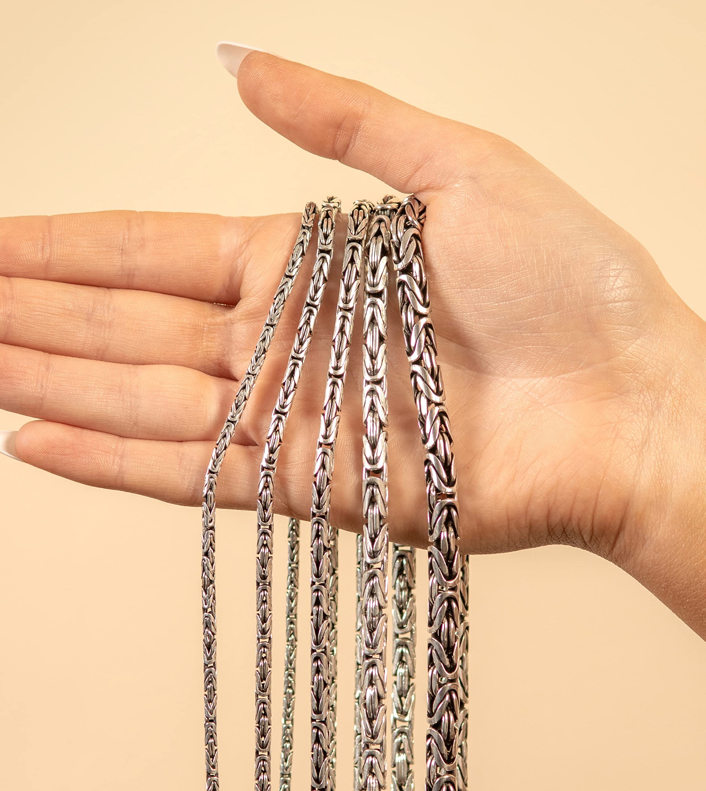 Olive & Chain Oxidized 925 Sterling Silver Bali Byzantine Chain Necklace, Hook Eye Closure, Hypoallergenic, Unisex Men’s Women’s