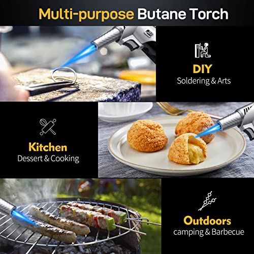 ravs Butane Torch, Refillable Kitchen Torch Lighter Blow Torch with Safety Lock Rotating Angles Adjustable Flame, Culinary Torch for Creme Brulee, Desserts and Baking (Butane Gas Not Included)