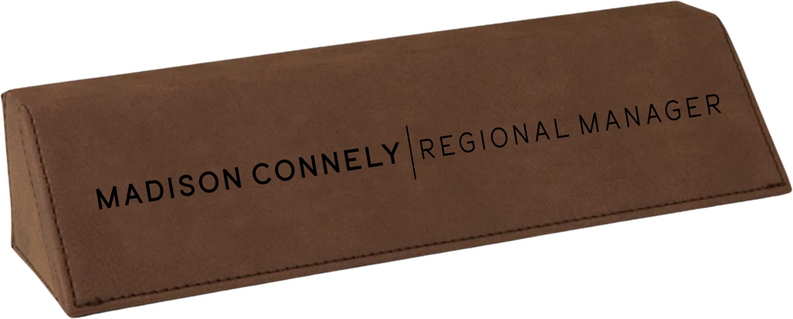 Office Desk Name Plate Personalized. Custom Name Plates for Office Desks. Gift For Coworkers, Teachers, Graduates. Engraved Leatherette Desk Wedge(Dark Brown)