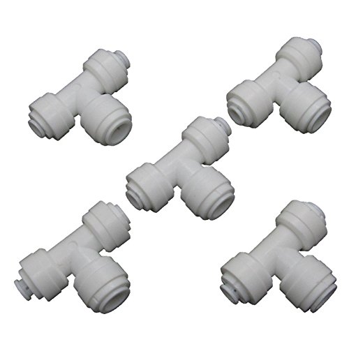 Quick Connect 1/4-Inch-1/4-Inch-3/8-Inch Tee Union for Reverse Osmosis RO Water Filter Pack of 5