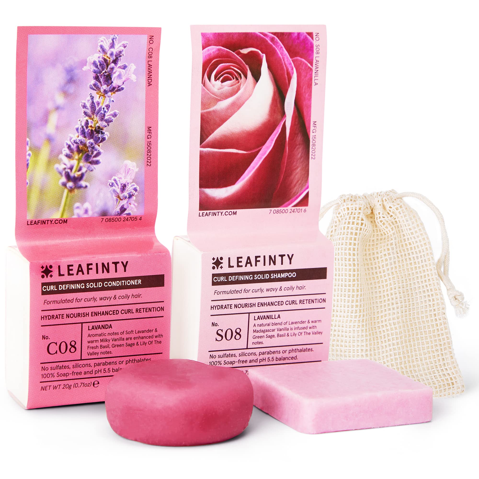 S08+C08 Solid Shampoo & Conditioner Set for Curly, Wavy, Coily and Kinky Hair, All Natural Zero Waste and Organic Shampoo Bars for Hair,2 Travel Size Bars