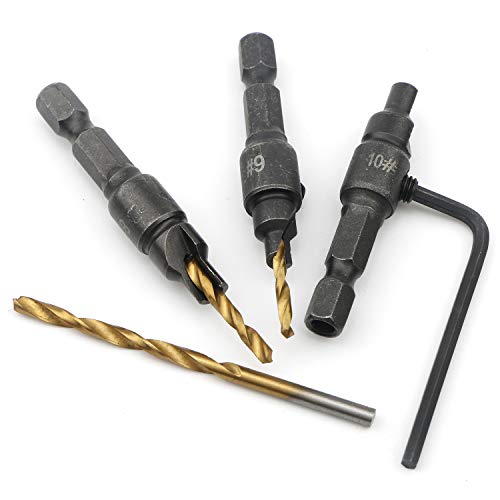 Rowiz 5Pcs Countersink Drill Bits, 1/4 Inch Hex Shank HSS Countersink Drill Bit Set, 5#6#8#10#12 Wood Drill bit with Allen Wrench Tool Set